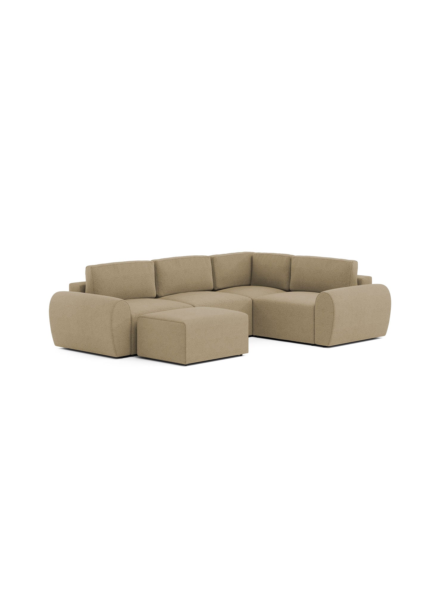 Nest Sectional Modular Sofa 2 Seater with Pouf Teddy Green